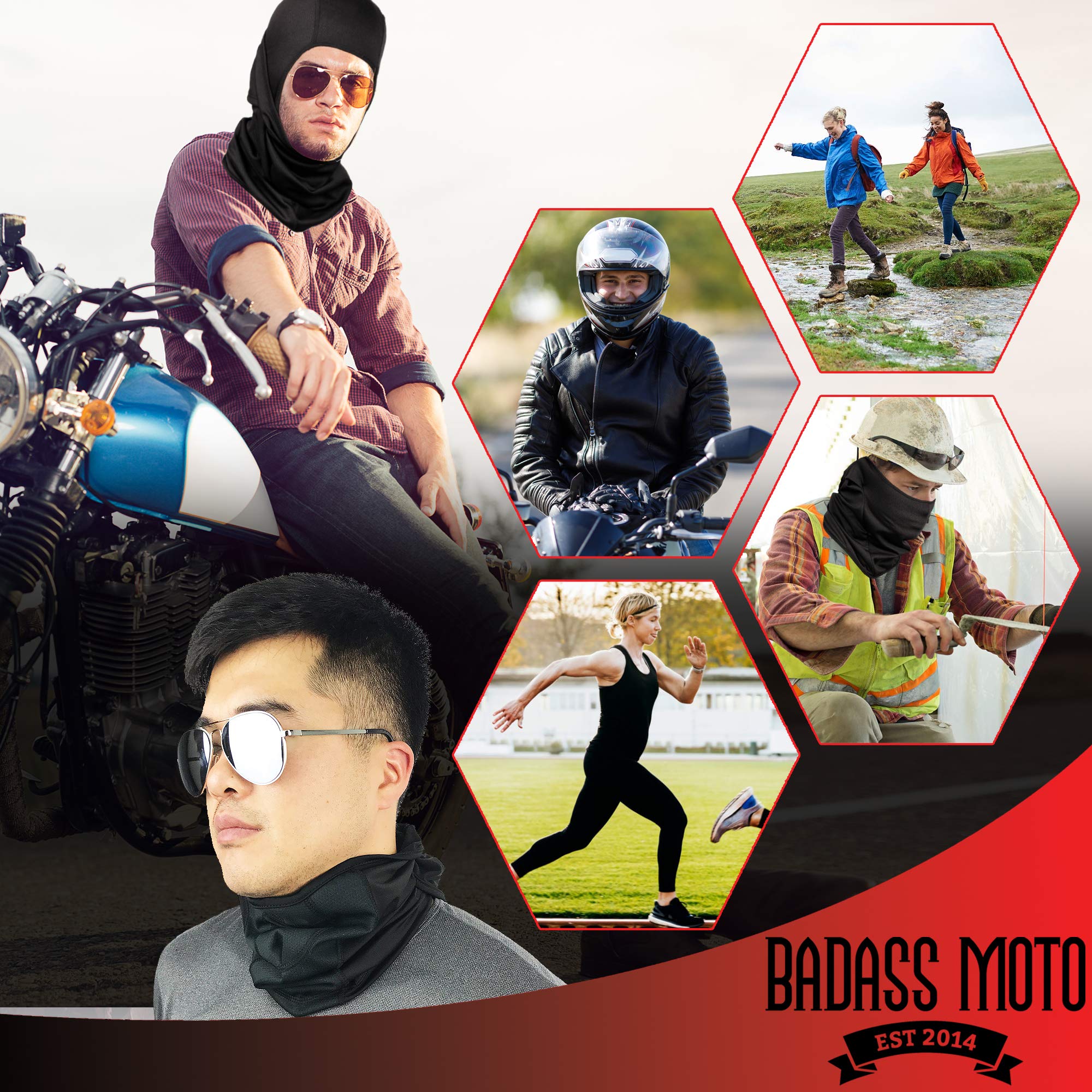 Badass Moto Motorcycle Balaclava Face Mask Men, Black Ski Mask for Men, Motorcycle Mask, Neck Gaiter, Full Face Mask Protects from Dust, Sun, Wind, Breathable Motorcycle Riding Gear Fits Under Helmet
