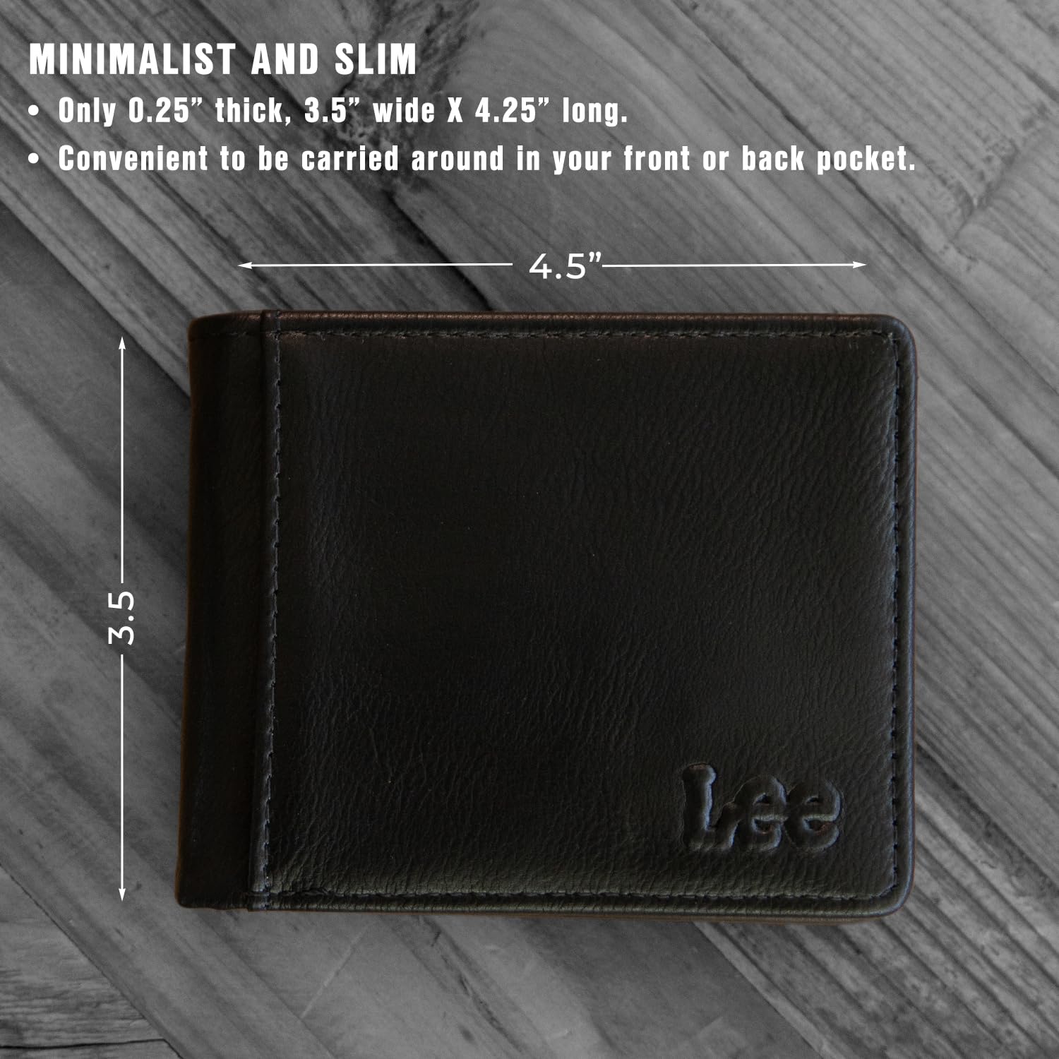Lee Men’s Classic Slim Bifold Wallet Casual Everyday Minimalist Cash and Card Holder (Black)