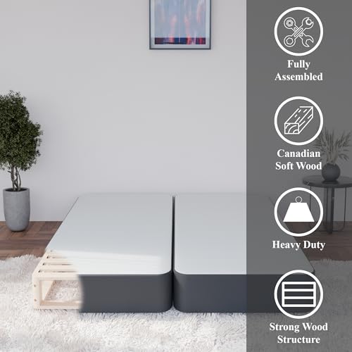 Greaton, 8-Inch Sturdy Box Spring for Mattress Support-Durable and Fully Assembled, Natural Wood Foundation for Full XL, Black