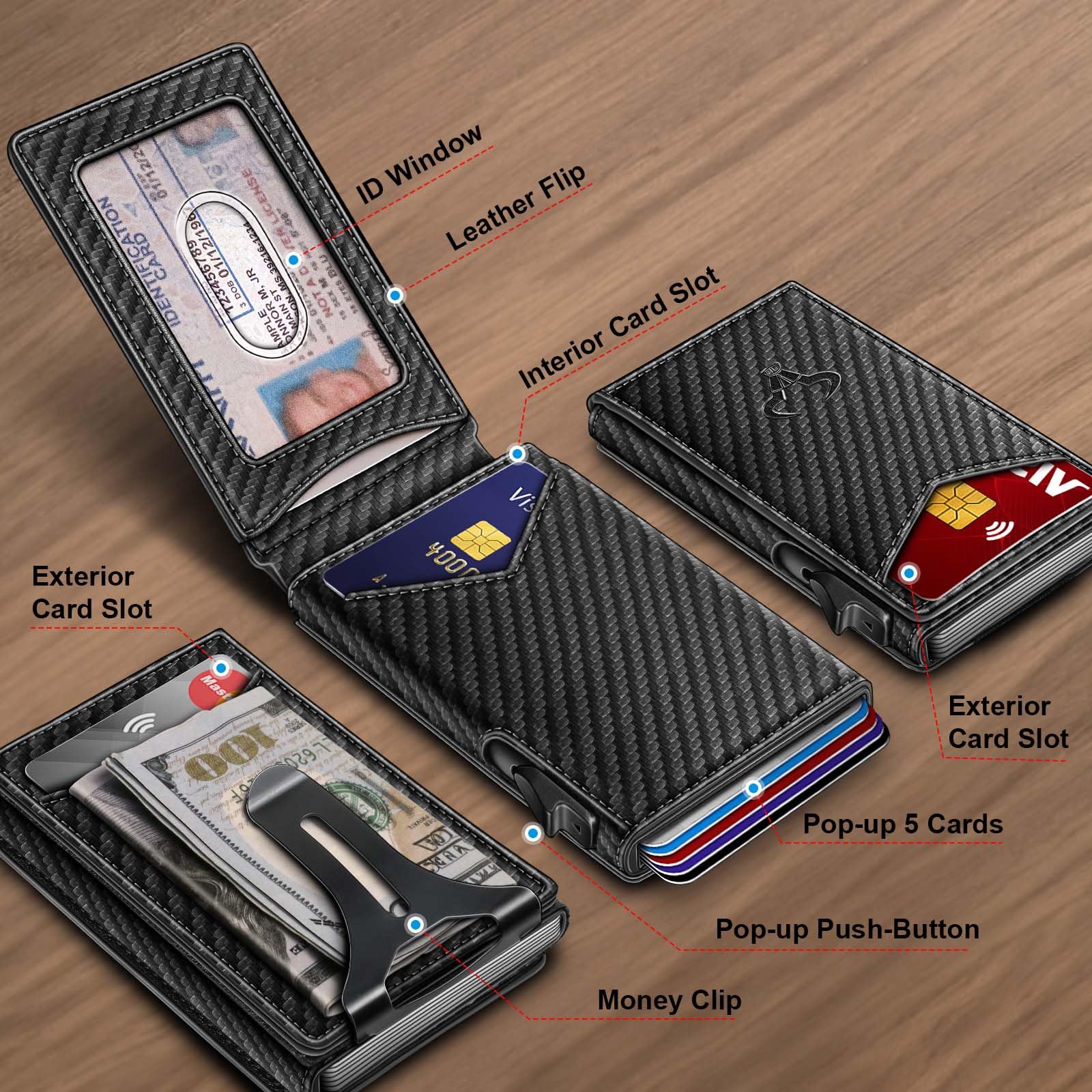 BULLIANT Men Wallet,Money Clip Wallet Slim For Gift Men 9Cards-Metal Credit Card Case in Magnetic Leather Flip