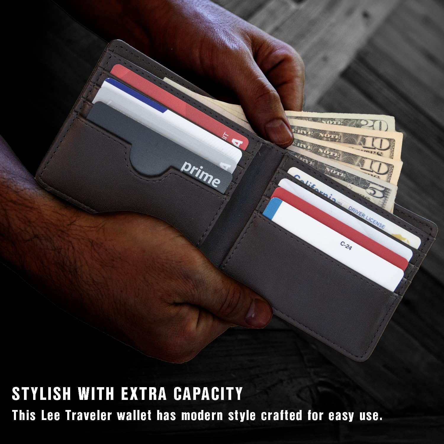 Lee Men’s Classic Slim Bifold Wallet Casual Everyday Minimalist Cash and Card Holder (Black)