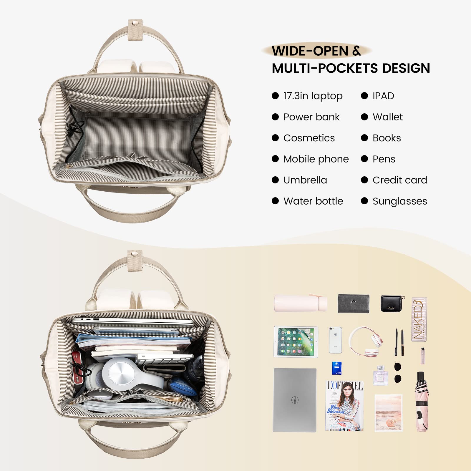 LOVEVOOK Laptop Backpack Purse for Women Waterproof Teacher Nurse Bag, 17.3 inch Work laptop Bag with USB Port, Business Travel Computer Backpack