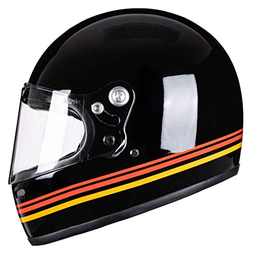 Retro Full Face Helmet A600 Unisex-Adult Old School Full Face Motorcycle Helmet with Graphic Fiberglass Shell DOT Approved Touring Bobber(Red/Yellow, XL)