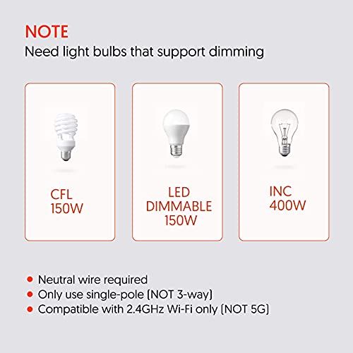 Smart Dimmer Switch with Remote Control, Avatar Controls Wi-Fi Light Switch Compatible with Alexa Google Home Assistant, in Wall, No Hub Required, Single Pole, Neutral Wire Needed