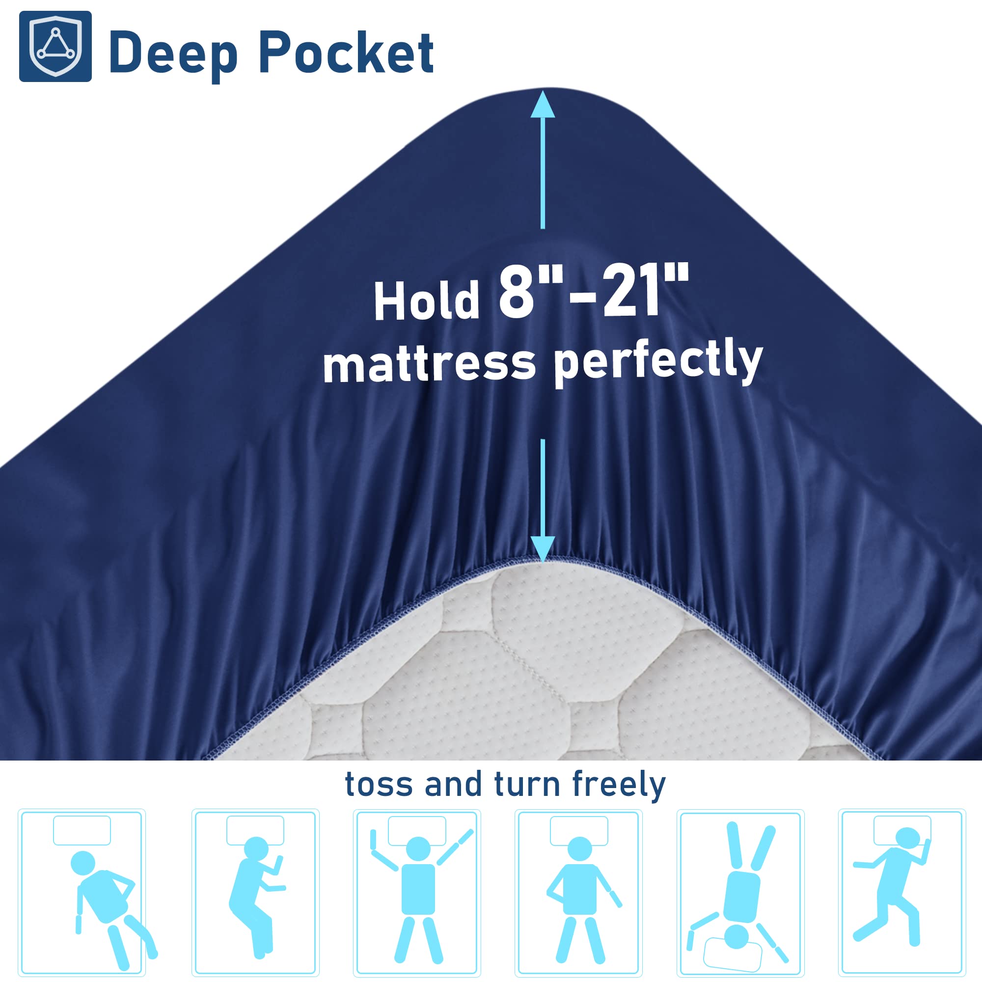 BedLuxury Full XL Mattress Topper Extra Thick Cooling Mattress Cover Pad for Back Pain Quilted Pillow Top Protector Plush Soft with 8-21 Inch Deep Pocket - Navy Blue
