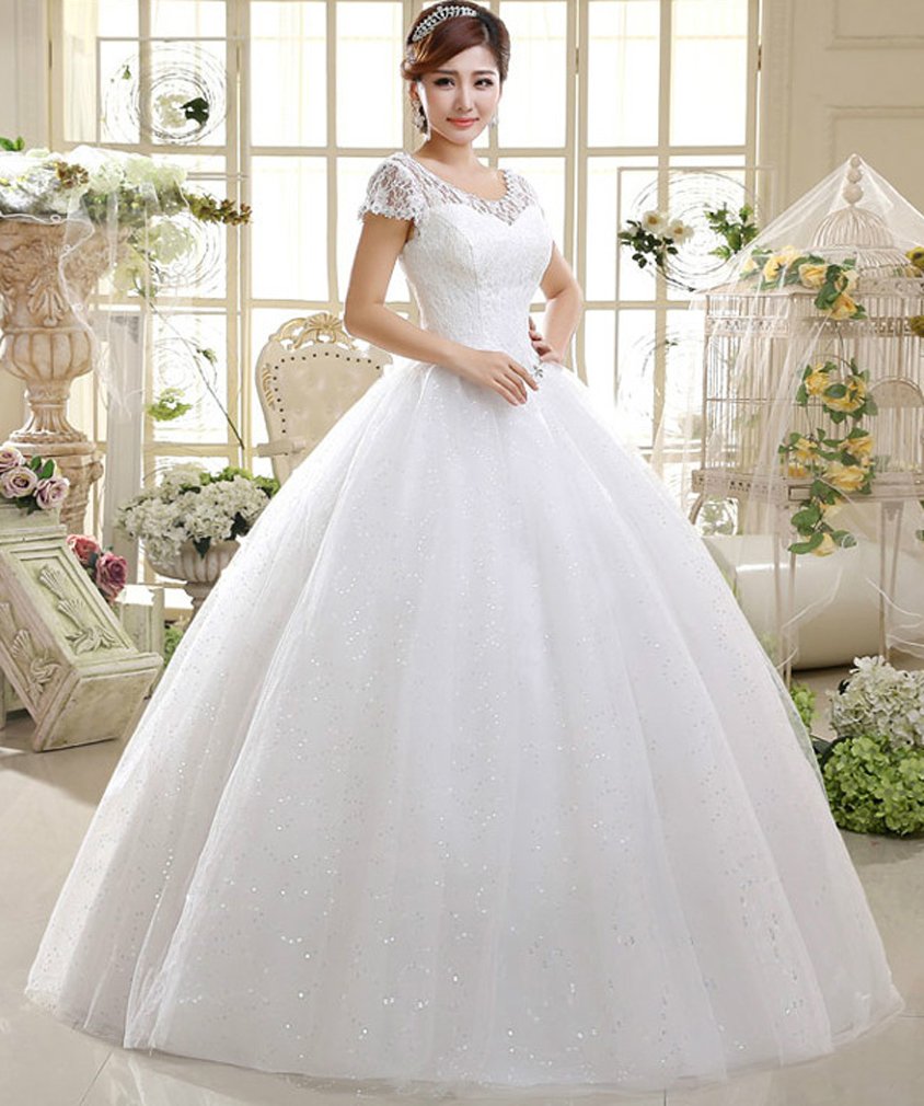 Eyekepper Double Shoulder Floor Length Bridal Gown Wedding Dress Custom Size (04,White)