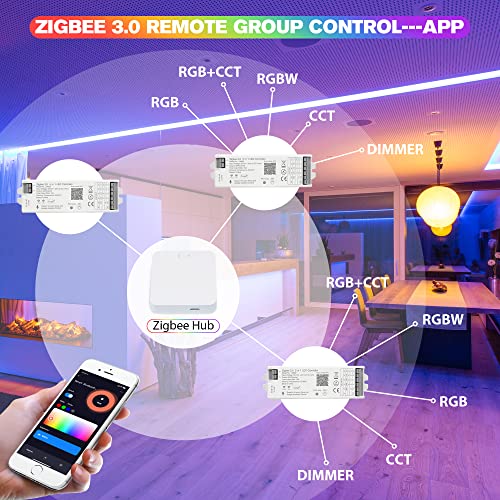 XXK LM052 ZigBee 3.0 LED Strip Controller RGB CCT RGBW 5in1 Dimmable Compatible with Smart Life APP/Alexa Echo/Google Assistant Home/Siri, DC12-24V Lights Controller(Require ZigBee Hub)