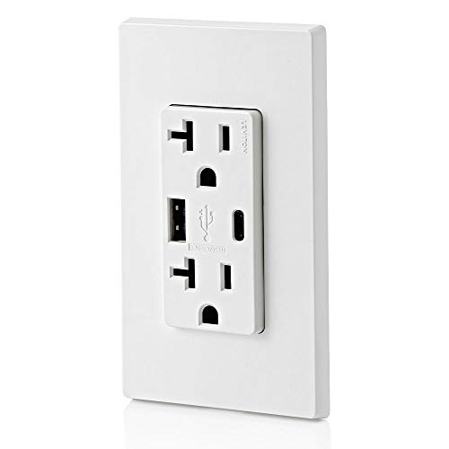 Leviton T5833-W 20-Amp Type-C USB Charger/Tamper Resistant Receptacle, White