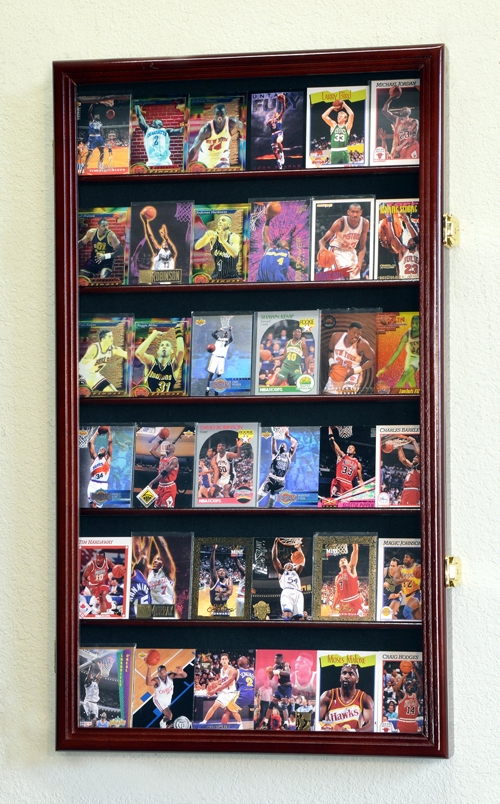 Large Sport / Collectible Card Display Case Cabinet Holder w/ Glass Door, Cherry