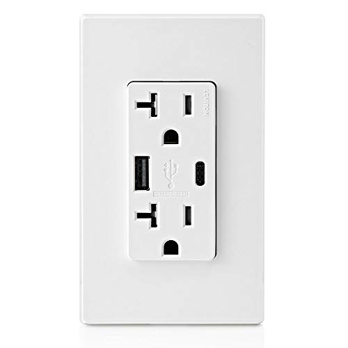 Leviton T5833-W 20-Amp Type-C USB Charger/Tamper Resistant Receptacle, White