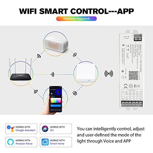 XXK LM052 ZigBee 3.0 LED Strip Controller RGB CCT RGBW 5in1 Dimmable Compatible with Smart Life APP/Alexa Echo/Google Assistant Home/Siri, DC12-24V Lights Controller(Require ZigBee Hub)