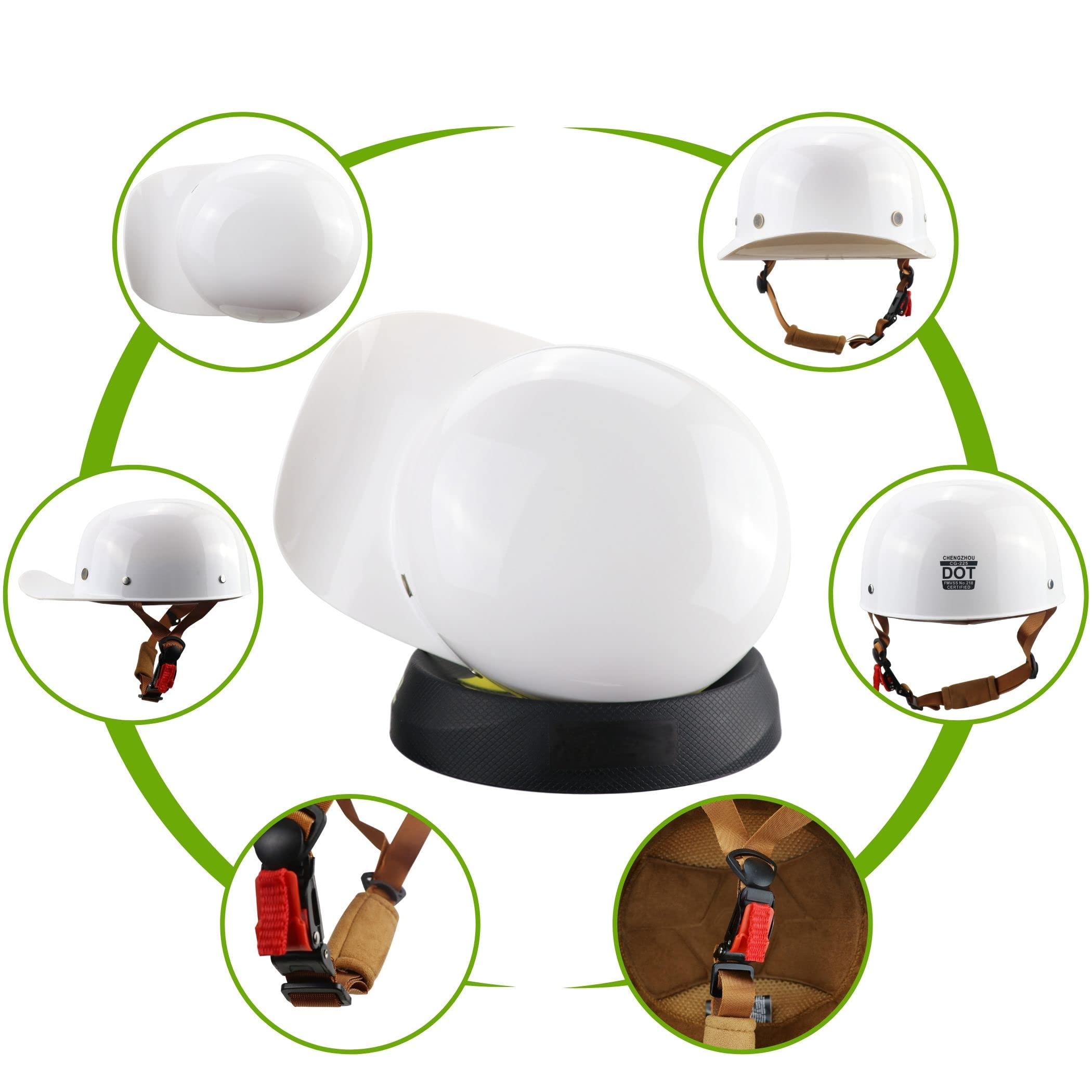 WYFDC DOT Certified - Baseball Cap Style Retro Motorcycle Helmet Unisex-Adult for Moped Cap Jet Scooter Street Cruiser with Mask Towel (L,White)