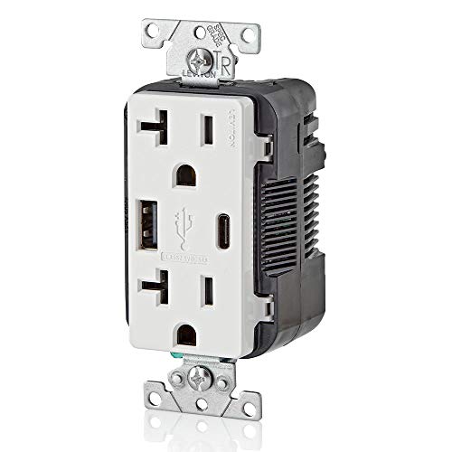 Leviton T5833-W 20-Amp Type-C USB Charger/Tamper Resistant Receptacle, White