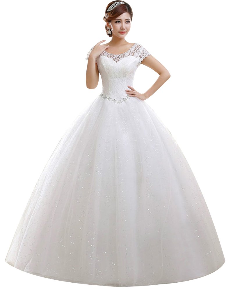Eyekepper Double Shoulder Floor Length Bridal Gown Wedding Dress Custom Size (04,White)