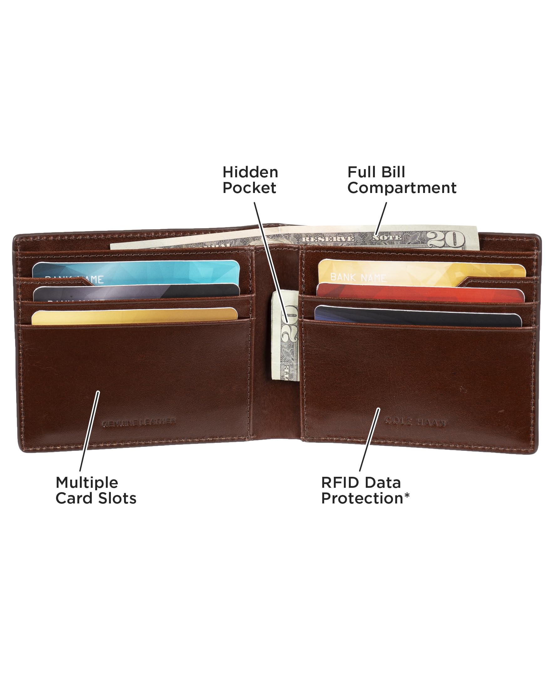 Cole Haan Men's RFID Slim Billfold Wallet, Tan Stitch, One Size