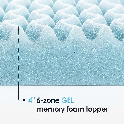 Mellow 4 Inch 5-Zone Memory Foam Mattress Topper, Cooling Gel Infusion, Twin XL