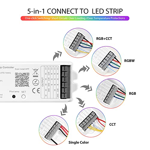 XXK LM052 ZigBee 3.0 LED Strip Controller RGB CCT RGBW 5in1 Dimmable Compatible with Smart Life APP/Alexa Echo/Google Assistant Home/Siri, DC12-24V Lights Controller(Require ZigBee Hub)