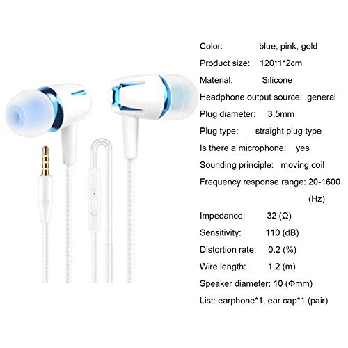 LUYANhapy9 Fashion Wired Headset,1Set Stereo Earphone In-ear Heavy Bass Built-in Microphone Noise Isolating Compatible with Smartphones,iPod,iPad, MP3 Players,Fits All 3.5mm Interface Pink One Size