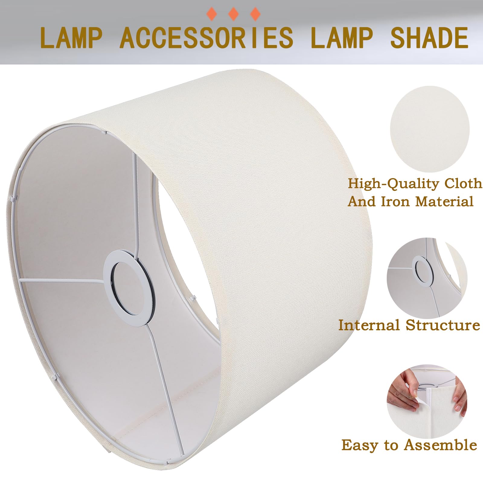 Drum Lamp Shade, Natural Round Linen Lamp Shades for Floor Lamp Replacement, Small Fabric Cylinder Decorative Lampshade with E27 Adapters for Table Lamp Bedside Lamp Chandeliers(White)(1.65" Spider)
