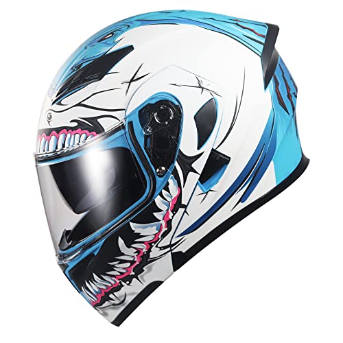 KYPARA Motorcycle Dual Visor Flip up Modular Full Face Helmet with DOT Certification of Impressionism (M, Snow Shark)