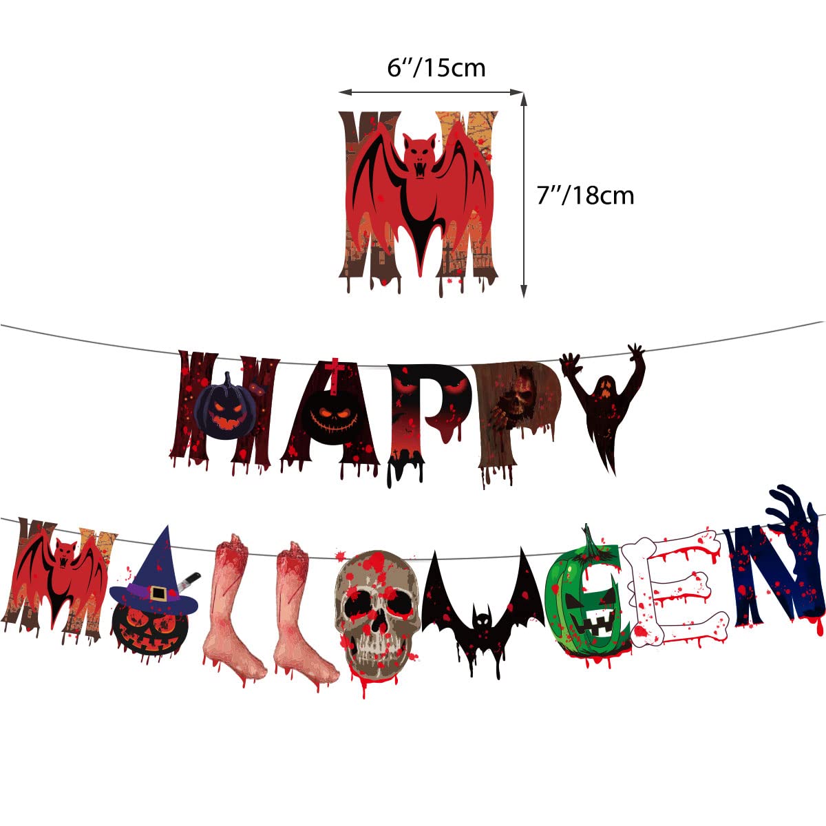 Halloween Balloon Pull Flag Insert Set of 36, 15 Black Orange Purple Halloween Balloon Decorations with Confetti Balloon Skeleton Bat Ghost Pull Flag, Halloween Theme Birthday Party Supplies