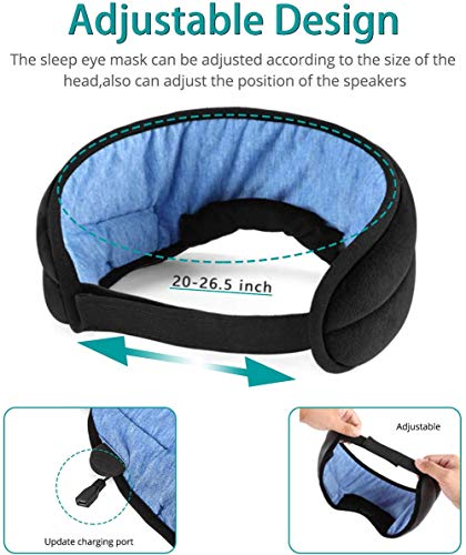 Wireless Sleep Eye Mask with Bluetooth Headphones Sleeping Headphones Soft Cotton Music Headsets Sleep Eye Shades Built-in Speakers Microphone Handsfree Adjustable Strap Washable for Women Men Gift