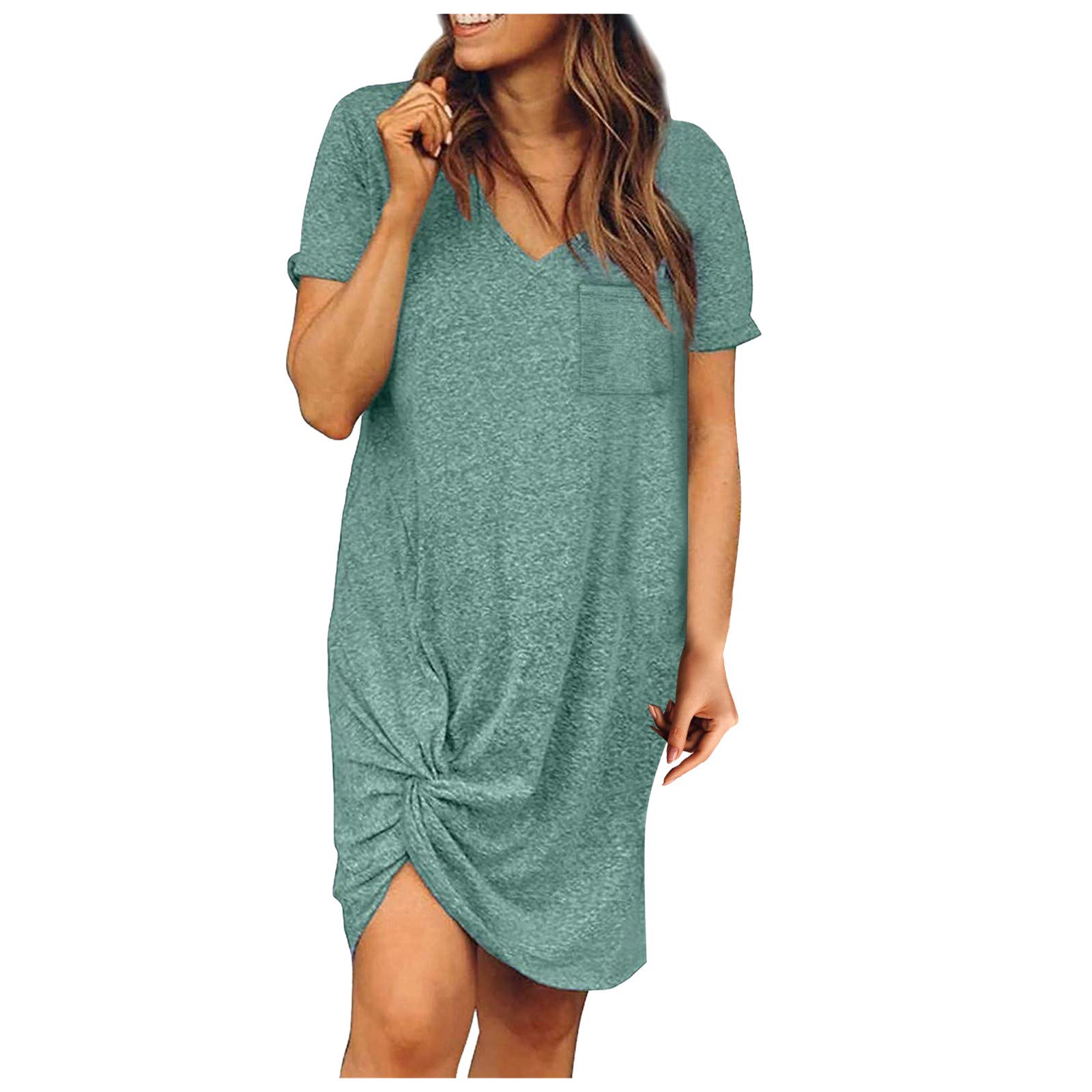 Bridesmaid Dresses for Wedding The Short Tie Solid Leisure Women's Dress Knot Fashion Color V Neck Sleeves Women's Dress Green