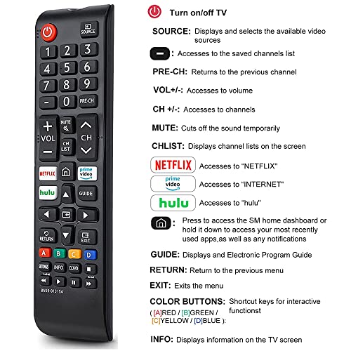 Newest Universal Remote Control for All Samsung TV Remote Compatible All Samsung LCD LED HDTV 3D Smart TVs Models,with Netflix/Hulu/Prime Video Buttons