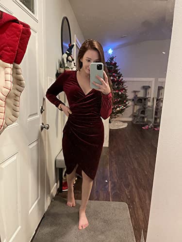 HUHOT Fall Wedding Guest Dresses for Women Velvet Wedding Guest Fall Cocktail Party Winter Fall Wedding Guest Dresses 2023 Wine Red
