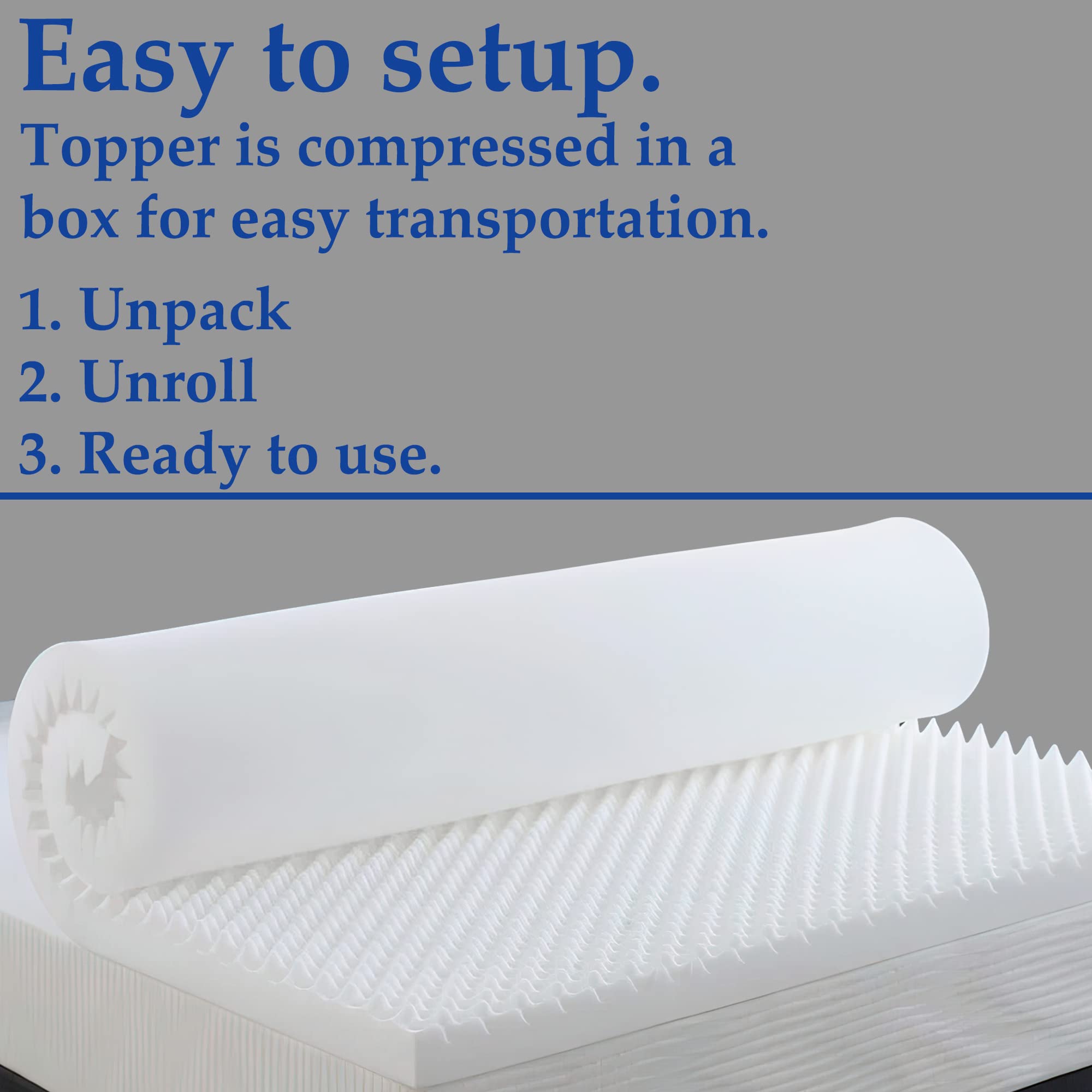 Nutan, 2-Inch Convoluted High Density Foam Mattress Topper, CertiPUR-US Certified for Superior Comfort and Support, Full, White