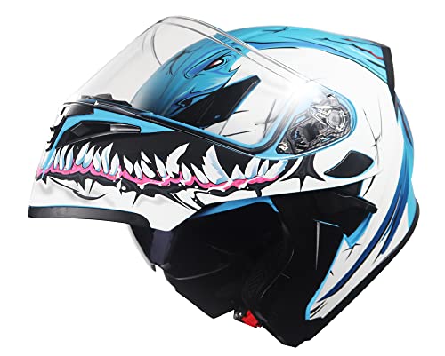 KYPARA Motorcycle Dual Visor Flip up Modular Full Face Helmet with DOT Certification of Impressionism (M, Snow Shark)
