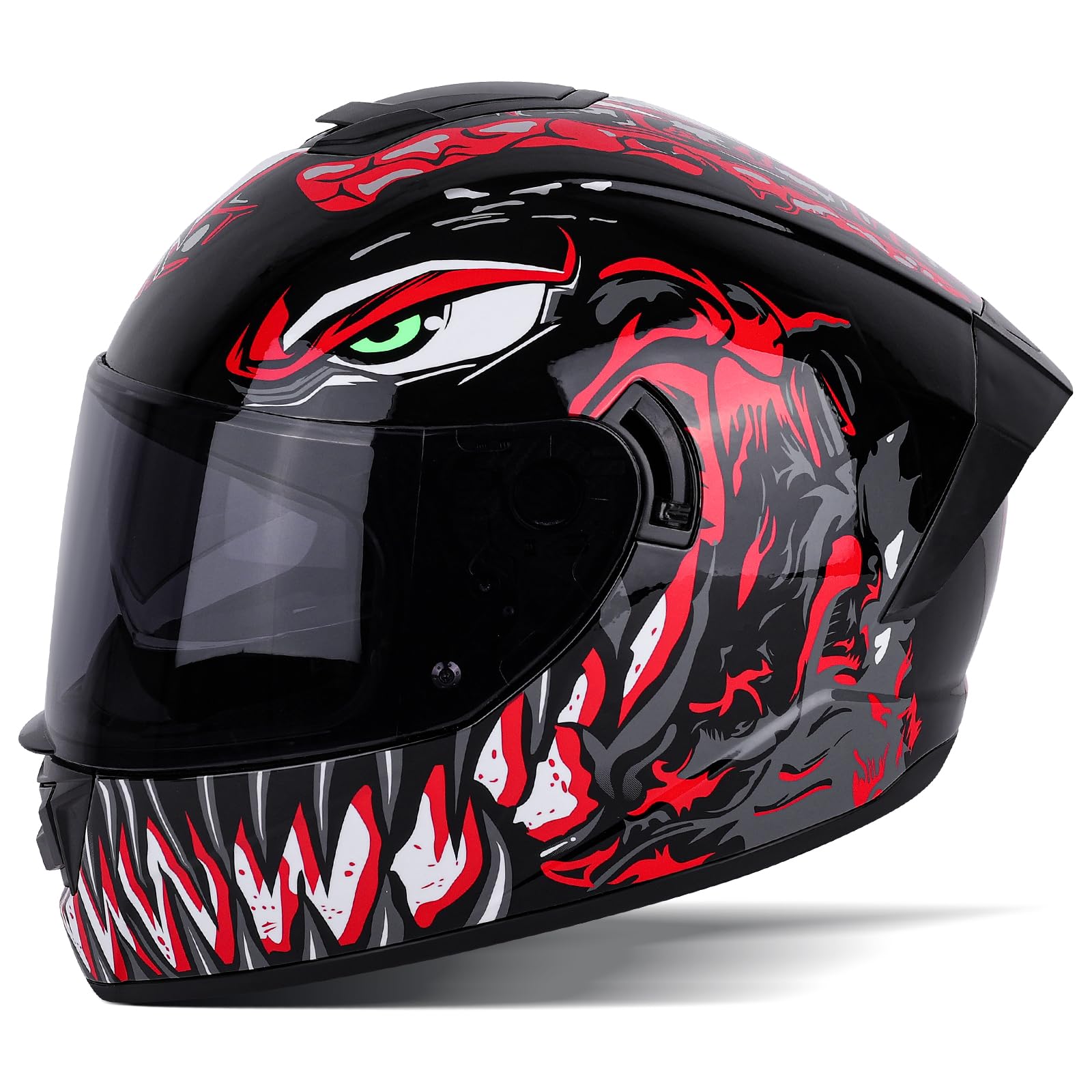 MotuoMr BSDDP Unisex-Adult Full Face Motorcycle Helmet DOT Approved Motorbike Moped Street Bike Racing Crash Helmet with Graphic (Red Venom, Large)