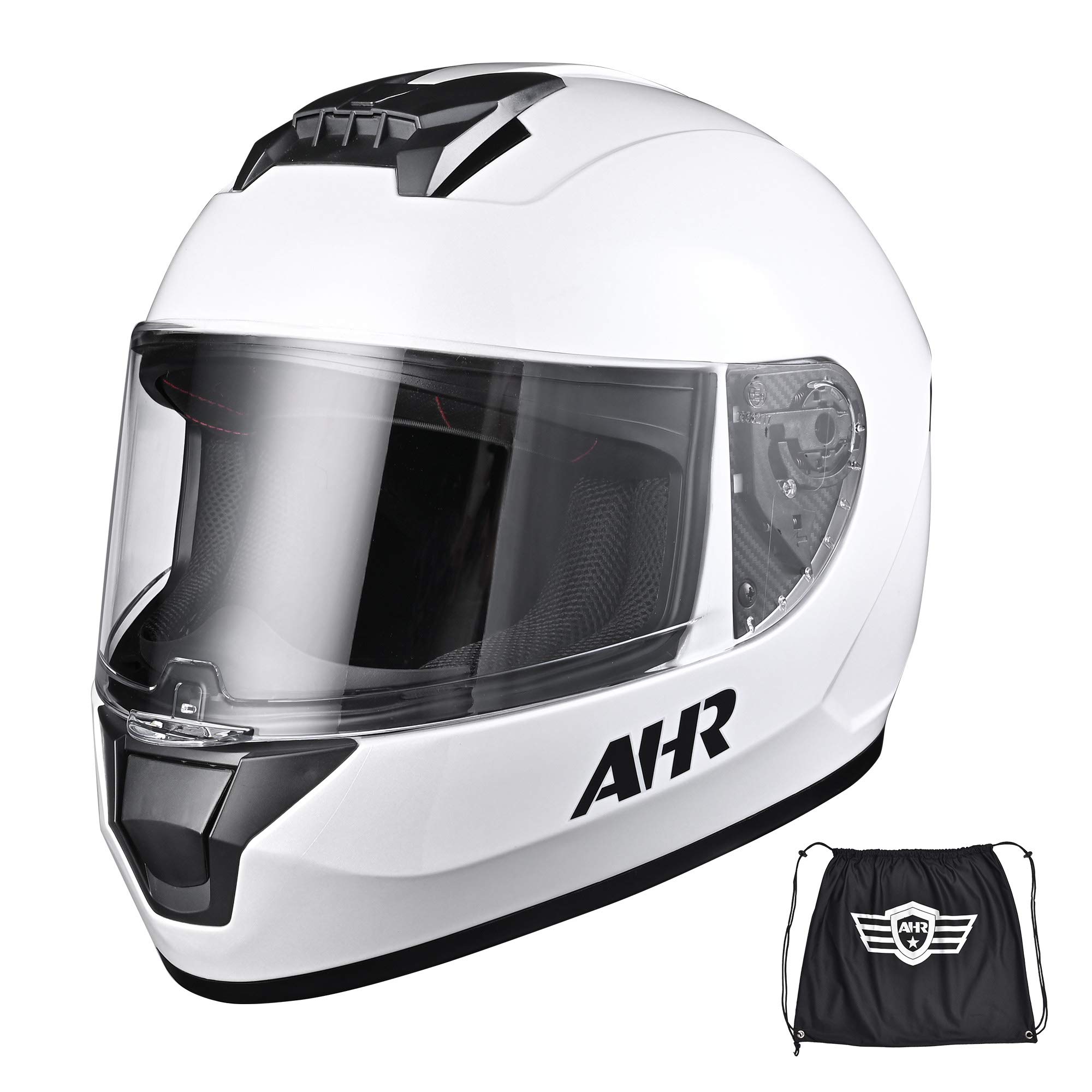 AHR Full Face Motorcycle Helmet Lightweight Street Bike Helmet with Storage Bag Great Ventilation & Streamlined Design for Touring Racing, Run-F3 DOT Approved (White, XX-Large)