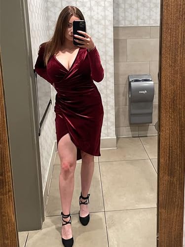 HUHOT Fall Wedding Guest Dresses for Women Velvet Wedding Guest Fall Cocktail Party Winter Fall Wedding Guest Dresses 2023 Wine Red