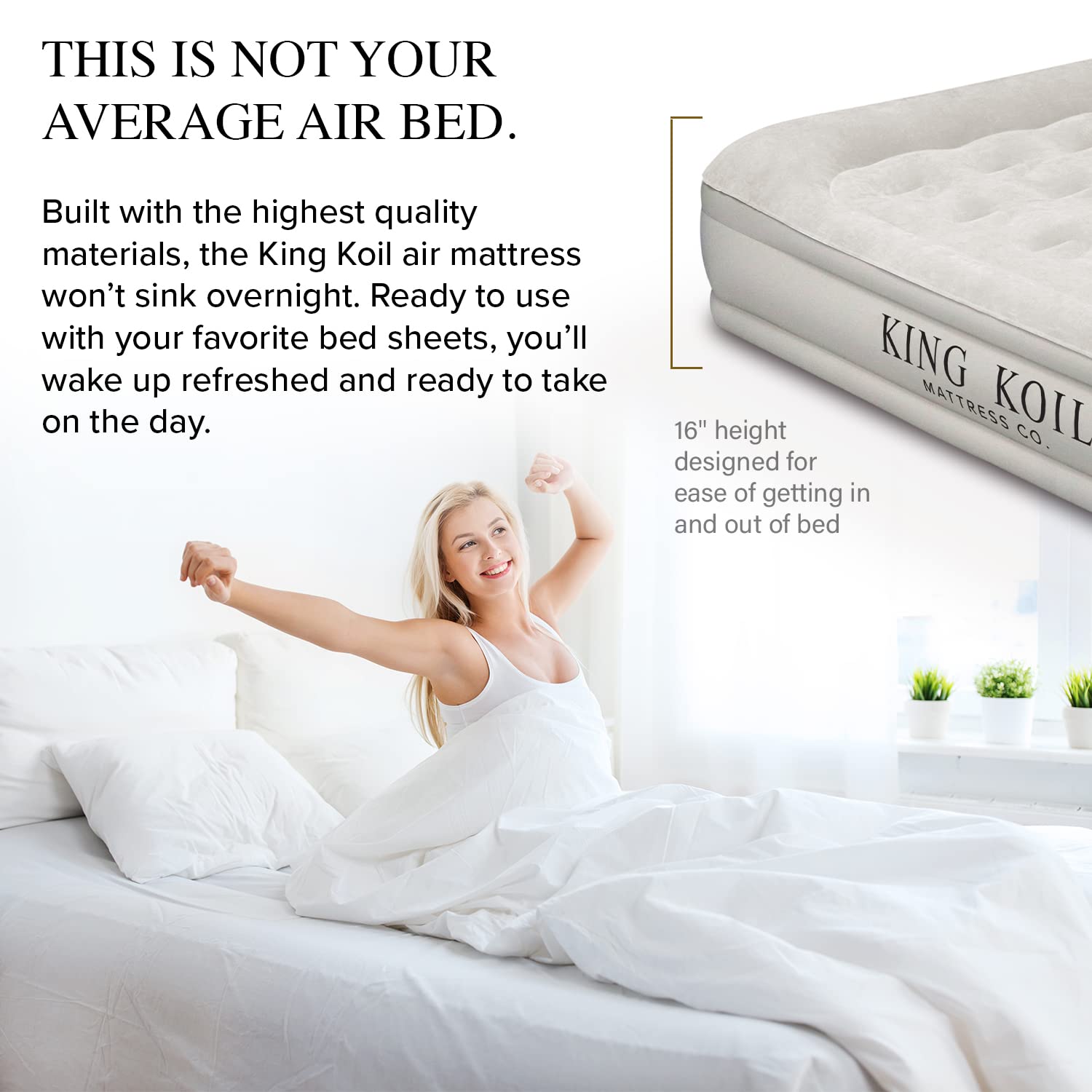 King Koil Luxury Twin Air Mattress with Built-in High Speed Pump for Camping, Home & Guests - Twin Size Double High Airbed Luxury Inflatable Blow Up Mattress Waterproof