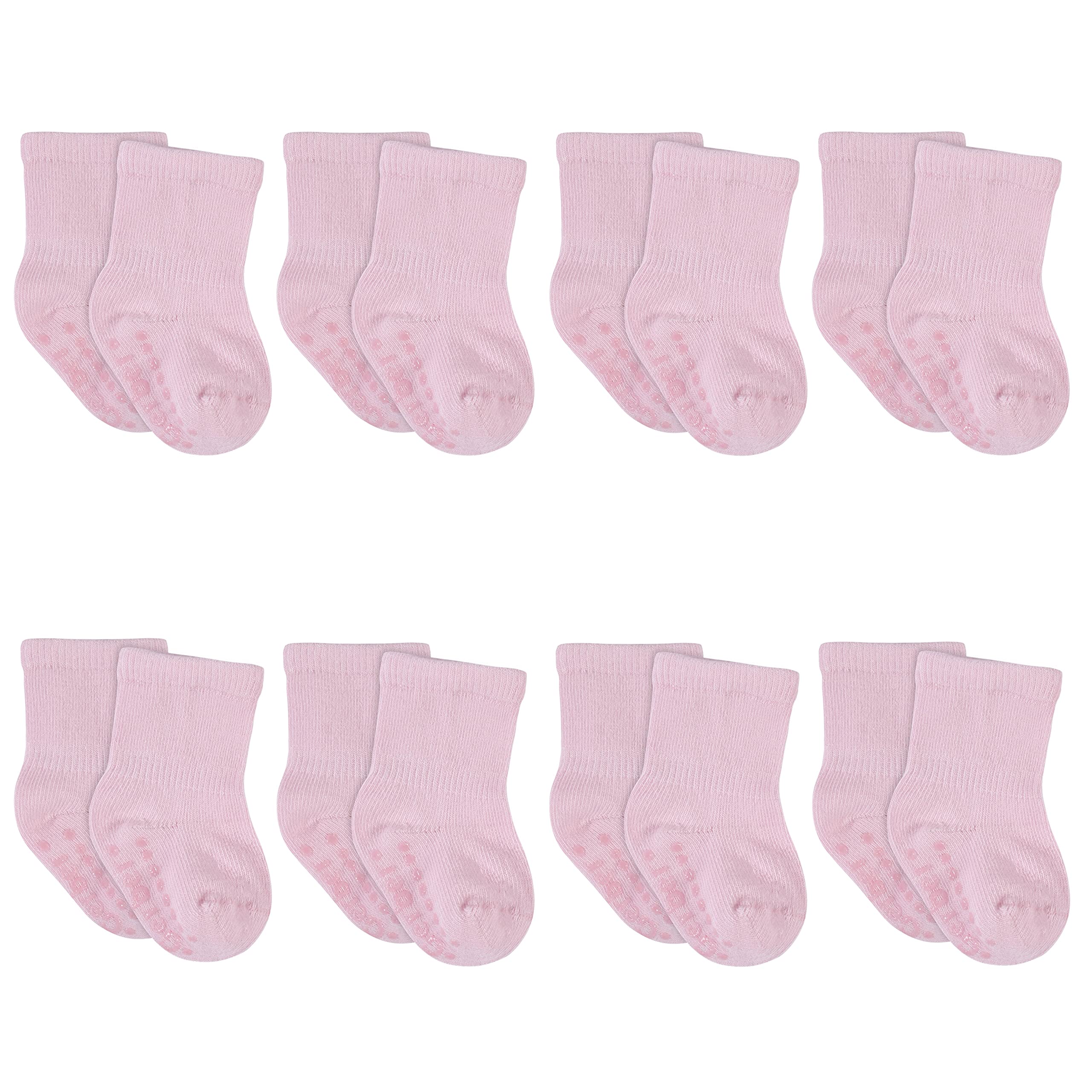 Gerber Kids' 8-Pack Wiggle-Proof Jersey Crew Socks, Light Pink, 0-6 Months