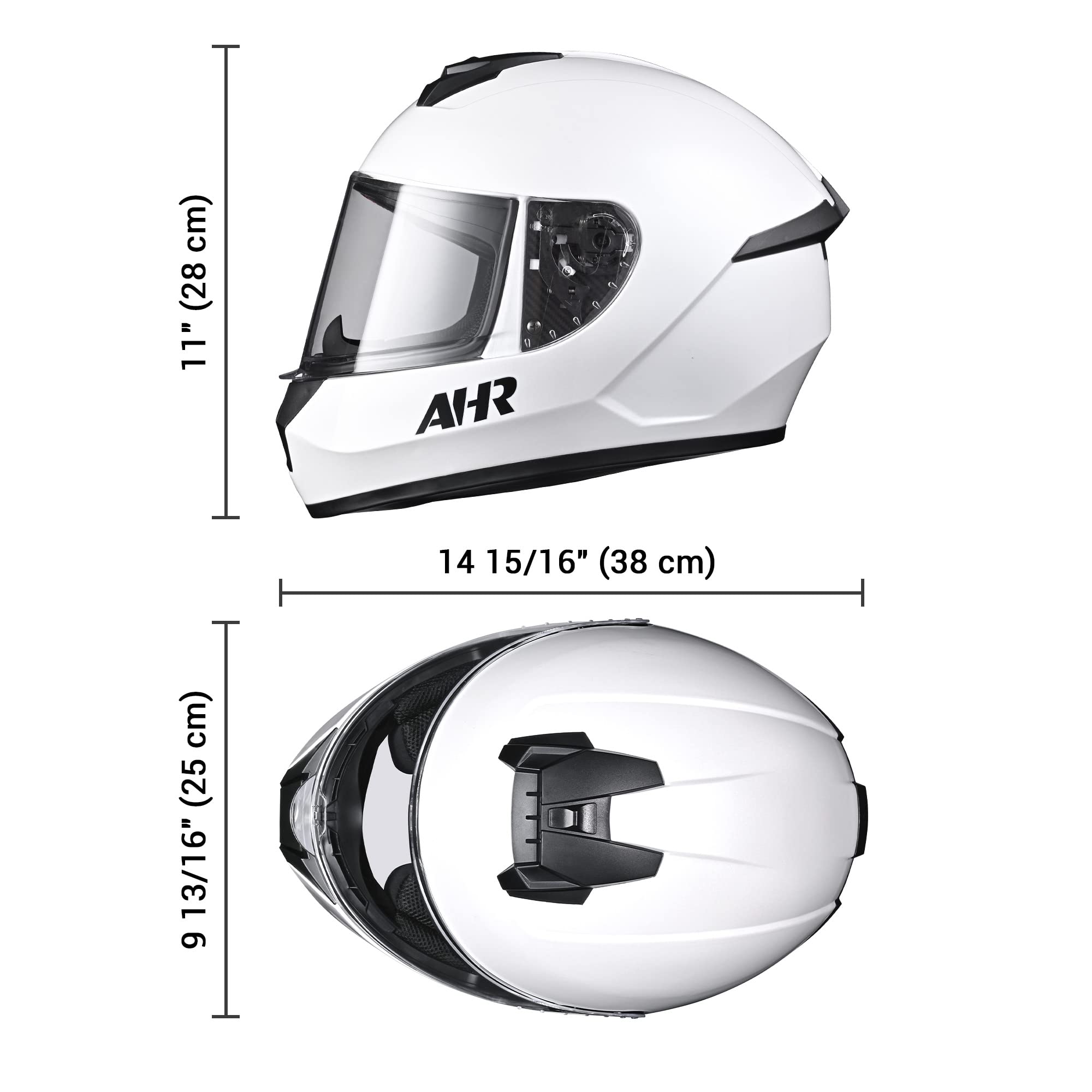 AHR Full Face Motorcycle Helmet Lightweight Street Bike Helmet with Storage Bag Great Ventilation & Streamlined Design for Touring Racing, Run-F3 DOT Approved (White, XX-Large)
