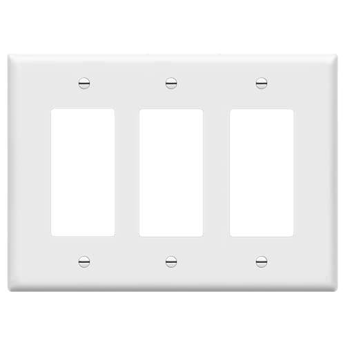 ENERLITES Decorator Light Switch or Receptacle Outlet Wall Plate, Mid-Size 3-Gang 4.88" x 6.77", Polycarbonate Thermoplastic, UL Listed, 8833M-W, White
