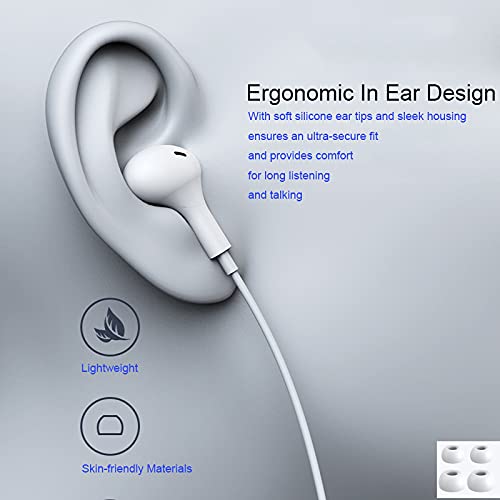 Wired Earbuds Noise Isolating in-Ear Headphones Sports Workout Magnetic Earphone w/Microphone Volume Control 3.5mm Plug for Android Samsung Galaxy Moto LG Blu iPhone Cell Phones Laptop Computer(White)