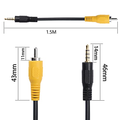 PNGKNYOCN 3.5 mm to RCA Video Cable 1/8 inch Male Plug to RCA Male Audio Adapter Cable for Car DVR,Carcorder,Surveillance Camera Equipment(1.5M)