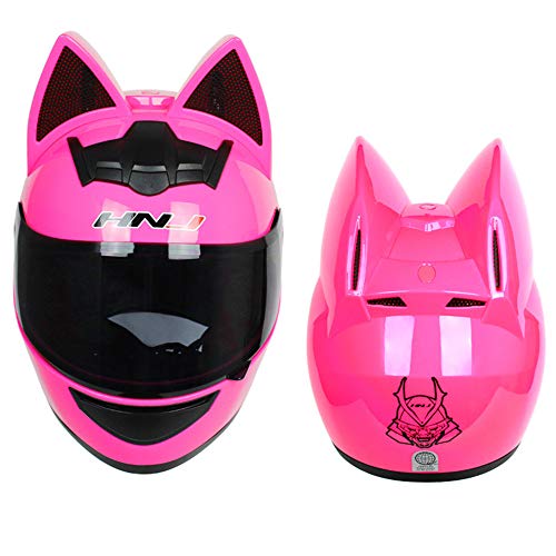 Cat Ear Motorcycle Helmet,Men and Women Cool Cute Cat Full Face Helmet,DOT Certification Standard,Suitable for All Seasons,Pink,M