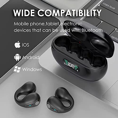 FAIIVE Wireless Ear Clip Bone Conduction Headphones, Open Ear Mini Wireless Bluetooth Ear Clip Bone Conduction Running Sports Headphones (Khaki)