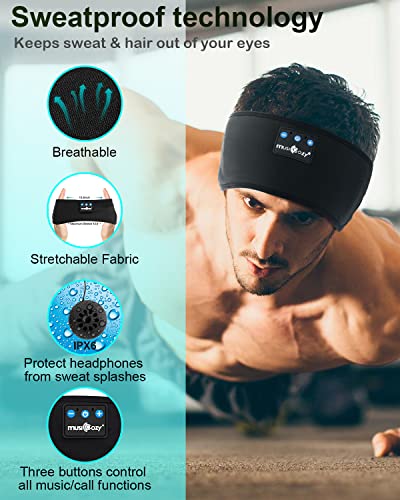 MUSICOZY Sleep Headphones Wireless Bluetooth 5.2 Sports Headband, Bluetooth Ear Muffs for Winter Side Sleepers Workout Running Insomnia Travel Yoga Office Cool Gadgets Tech Unique Gifts, 2 Pack