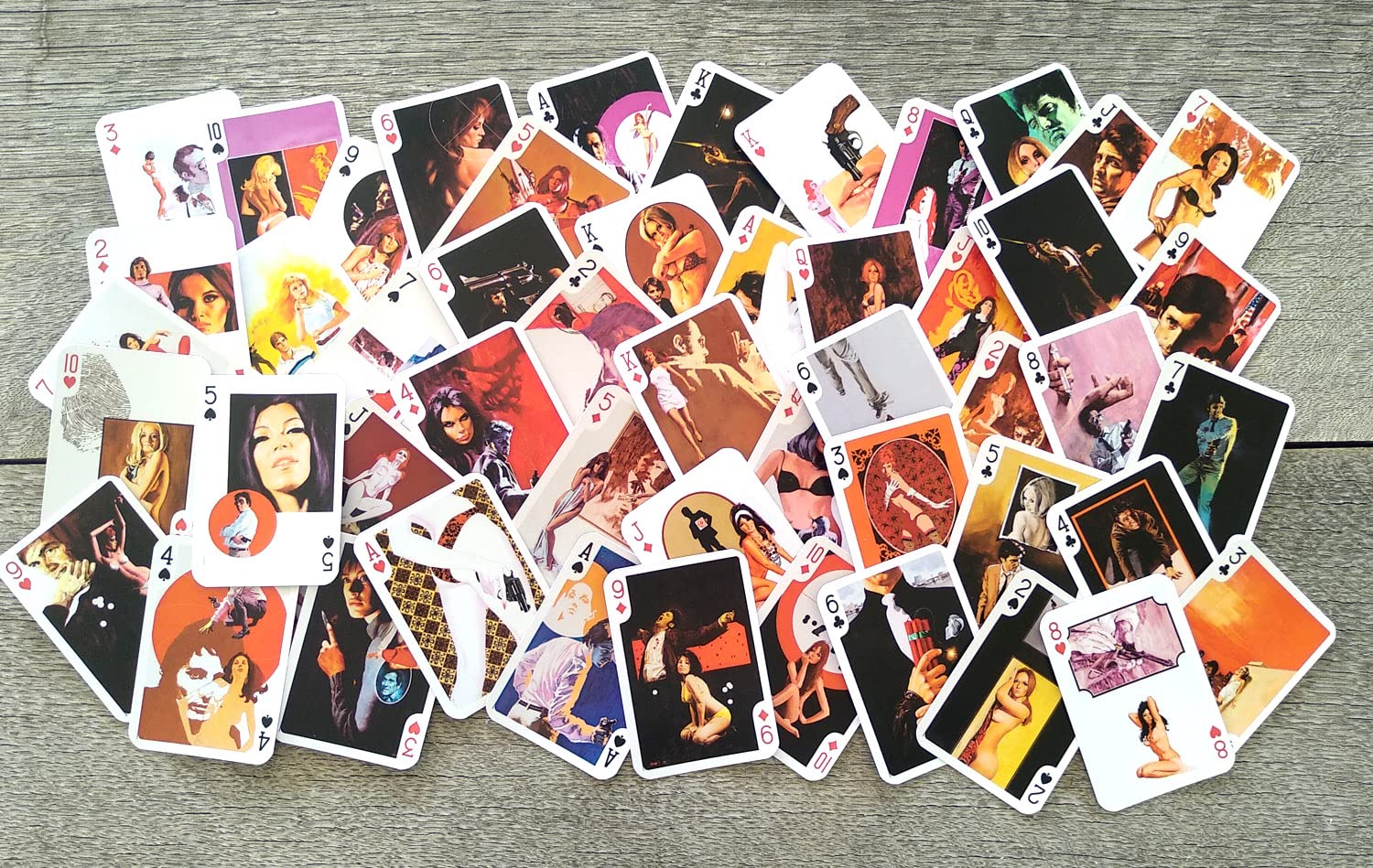FLONZGIFT Spy Crime Fiction Playing Cards (Poker Deck 54 Cards All Different) Vintage Retro Magazine Covers Illustration Spies Agents Pulp Fiction