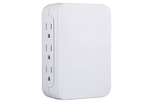 GE Pro 6 Outlet Wall Tap Surge Protector, Side Access, Power Outlet Adapter, 3 Prong Wall Mount, Plug In Outlet Extender, 860 Joules, Warranty, UL Listed, White, 33805
