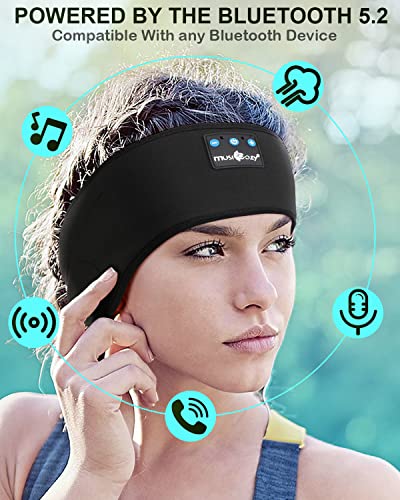 MUSICOZY Sleep Headphones Wireless Bluetooth 5.2 Sports Headband, Bluetooth Ear Muffs for Winter Side Sleepers Workout Running Insomnia Travel Yoga Office Cool Gadgets Tech Unique Gifts, 2 Pack