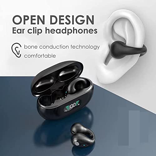 FAIIVE Wireless Ear Clip Bone Conduction Headphones, Open Ear Mini Wireless Bluetooth Ear Clip Bone Conduction Running Sports Headphones (Khaki)