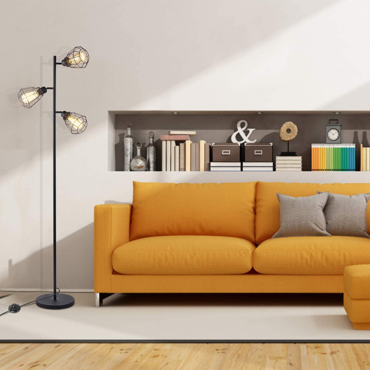 Floor lamp Industrial Floor Lamp 3 Head Lamp Fixture Compatible with Living Room Rustic Floor Lamp with 3 Light Bulbs
