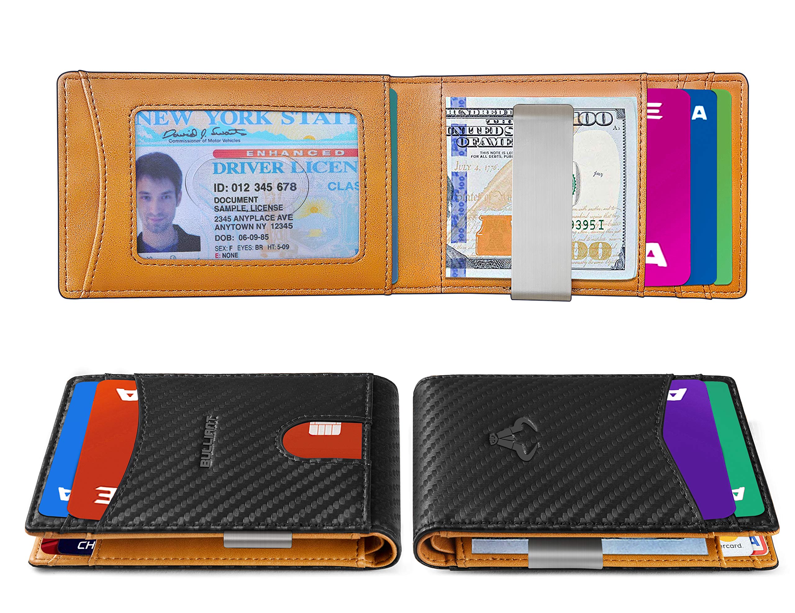 BULLIANT Slim Wallet Money Clip, Mens Front Pocket Wallet For Men 8 Cards 3"x4.25",RFID Blocking,Gift Boxed