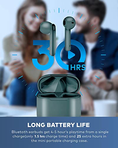 Hntmao True Wireless Earbuds, IPX6 Waterprof Bluetoth Earbuds, 30H Cyclic Playtime Headphones with Charging Case and mic for iPhone Android, in-Ear Stereo Earphones Headset for Sport Green